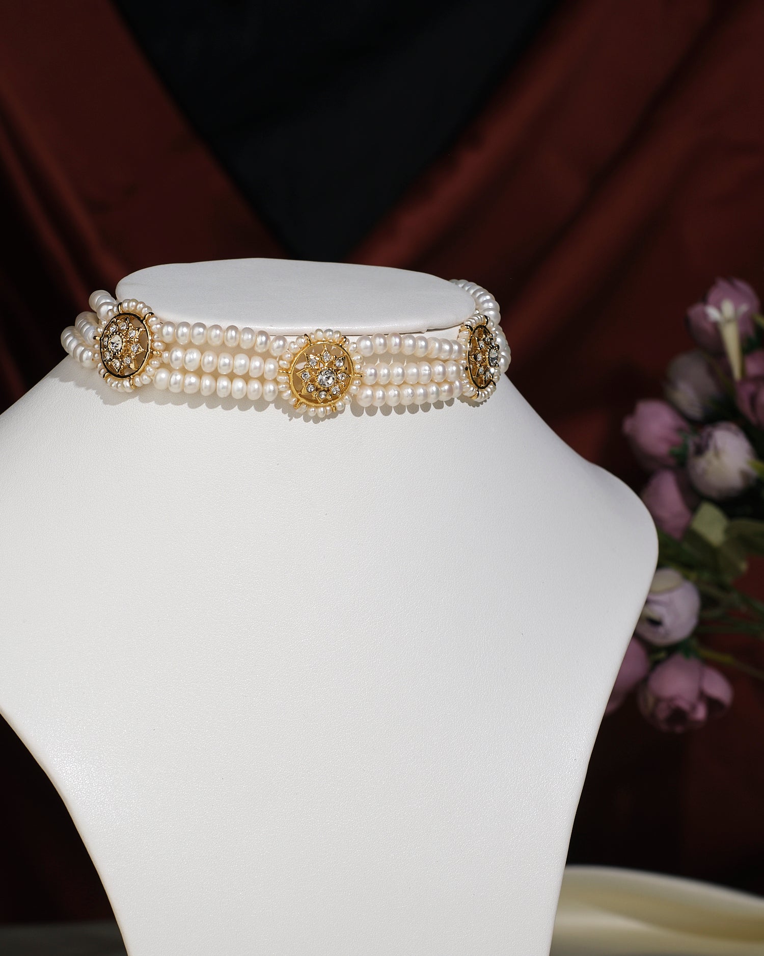 Trendy 3 Line Pearl Choker