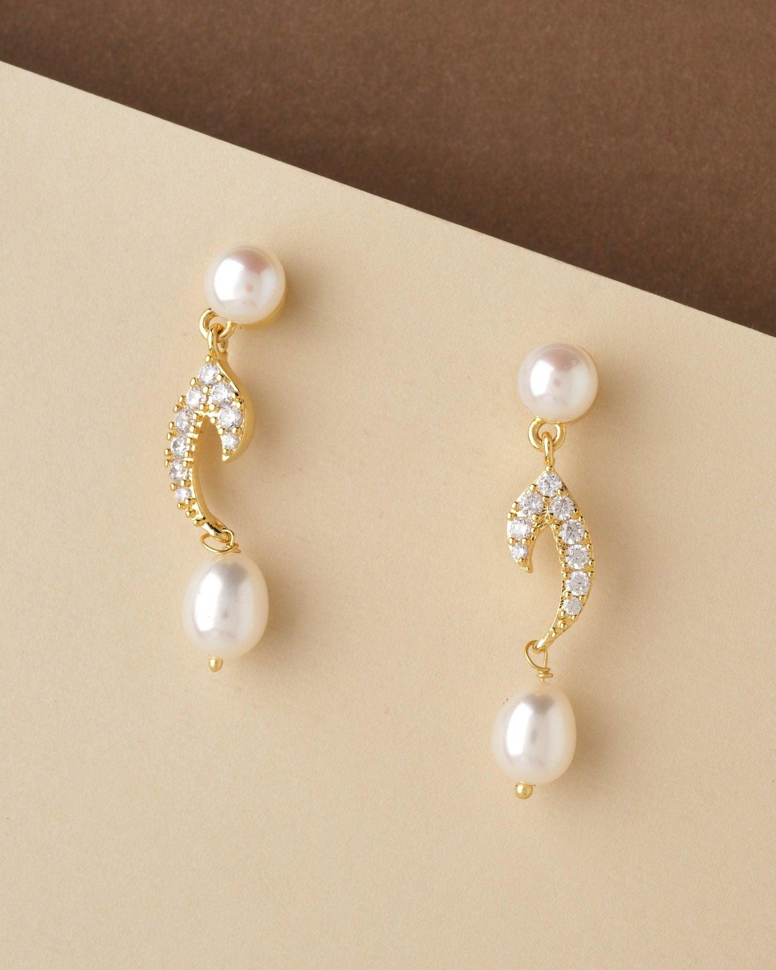 Pretty Stone Studded Pearl Hang Earring - Chandrani Pearls